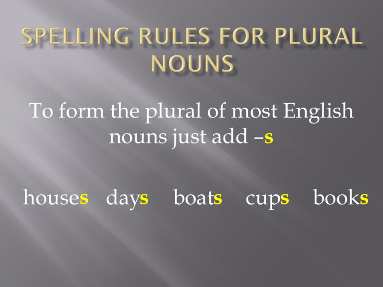 SPELLING RULES FOR PLURAL NOUNS