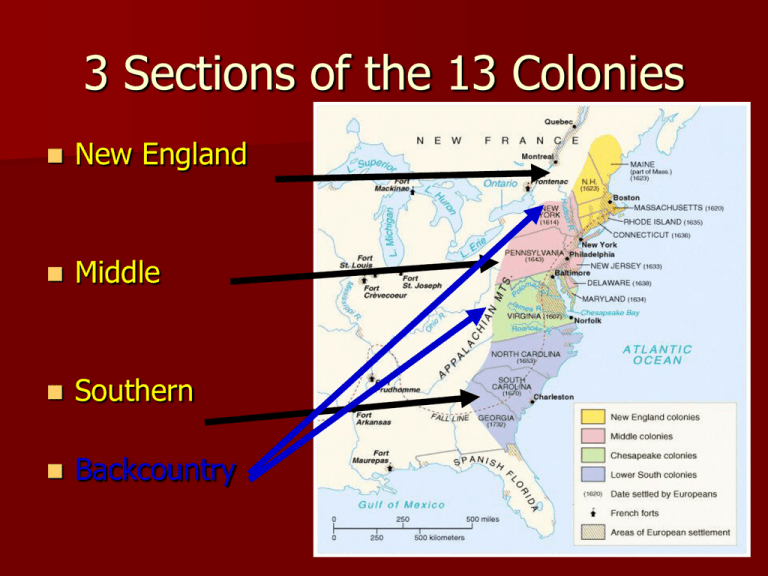 13 Colonies: New England, Middle, & Southern Regions