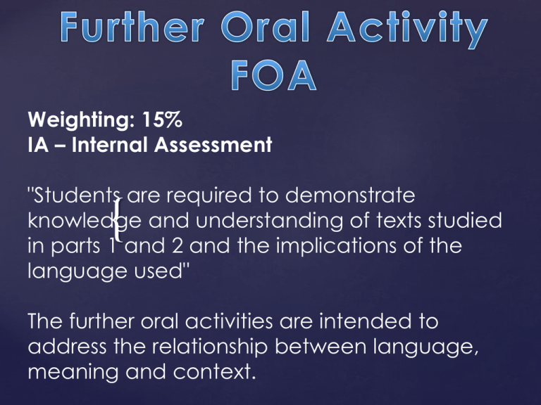 IB Language & Literature: Further Oral Activity (FOA) Guide