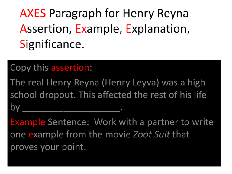Henry Reyna Zoot Suit AXES Paragraph Worksheet