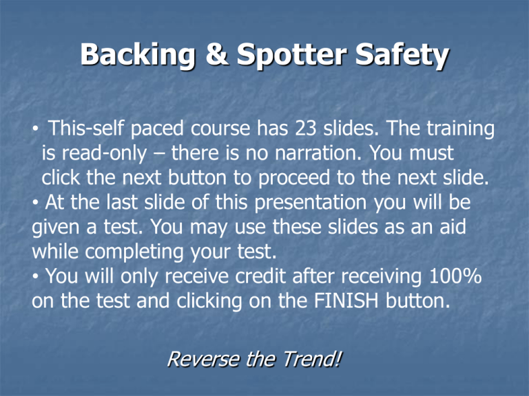 Backing & Spotter Safety Training Presentation