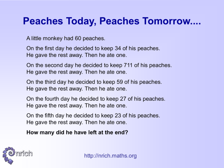 Monkey and Peaches Math Problems