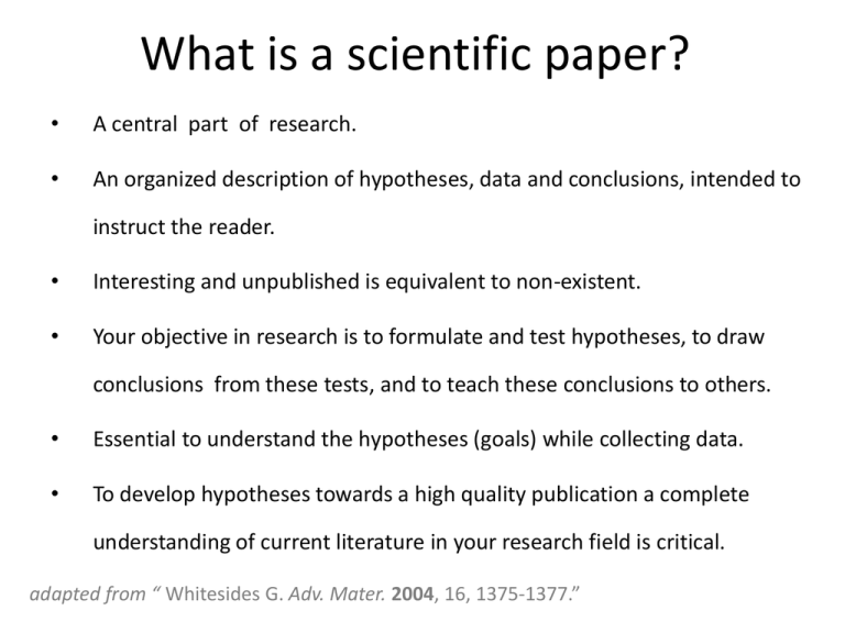 Writing a Scientific Paper: Guide to Structure & Organization