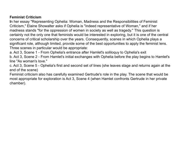 Hamlet: Critical Lenses - Feminist, Psychoanalytic, Marxist