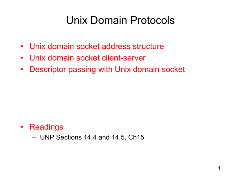 Unix Domain Protocols: Sockets & Descriptor Passing