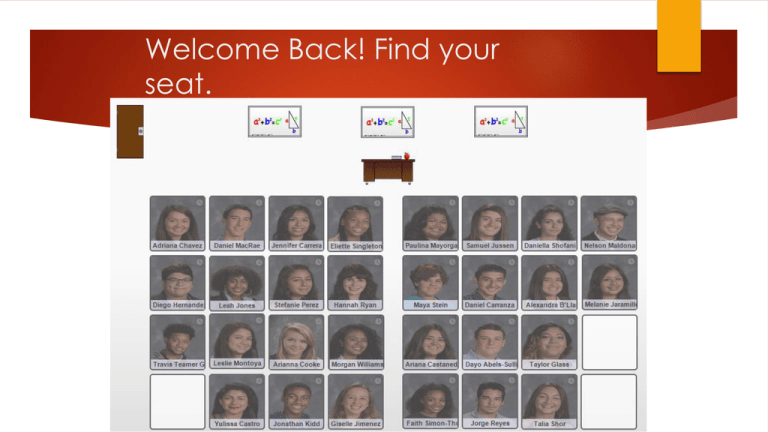 Welcome Back! Find your seat.