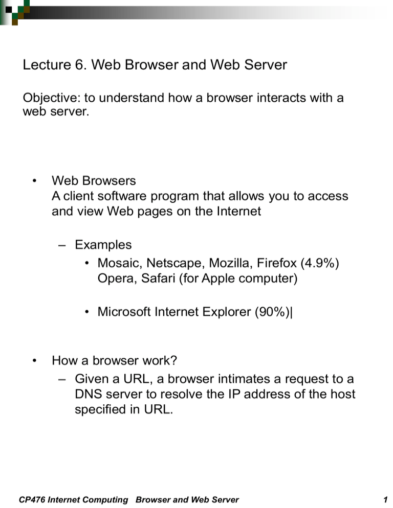 Web browser and Web server Web browser and Web server
