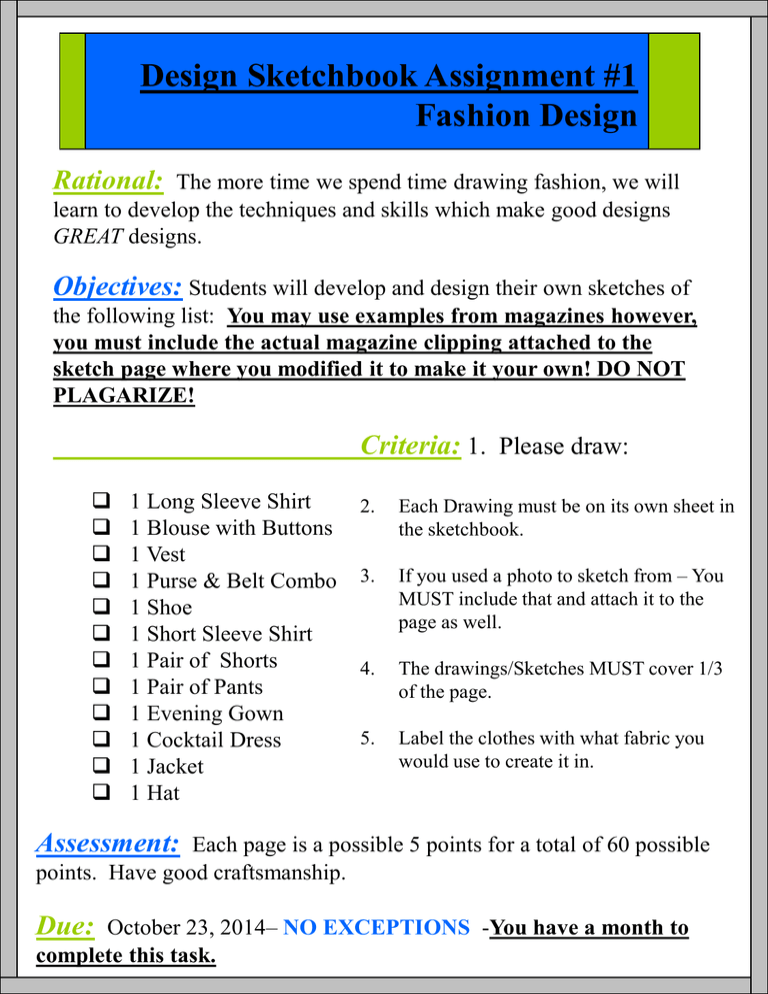 Sketchbook Assignments Fashion Design SketchBook