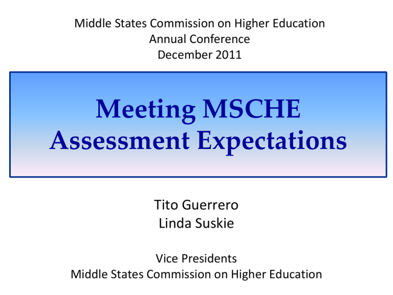 MSCHE Assessment Expectations: Higher Education Compliance