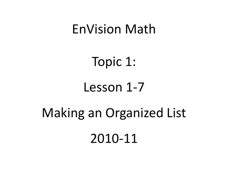 EnVision Math: Organized Lists for Problem Solving