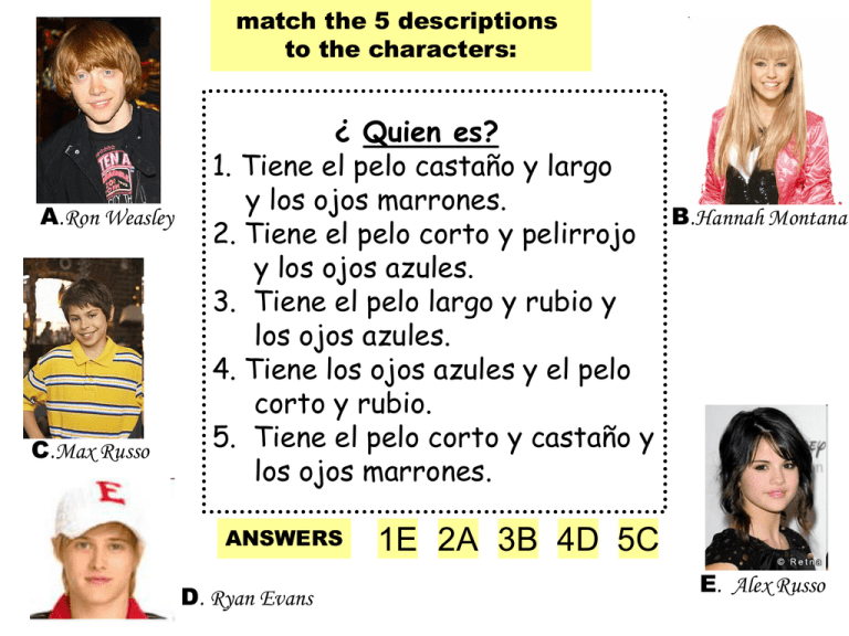Spanish Physical Descriptions Worksheet