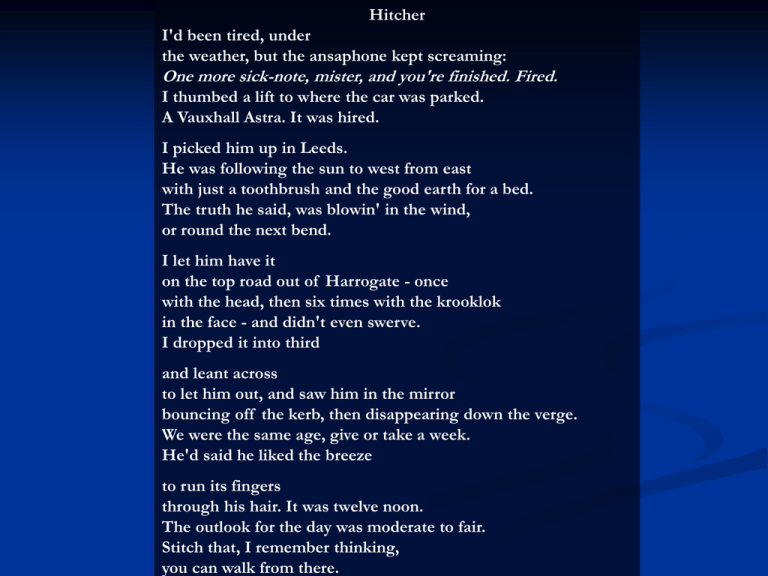 Hitcher By Simon Armitage