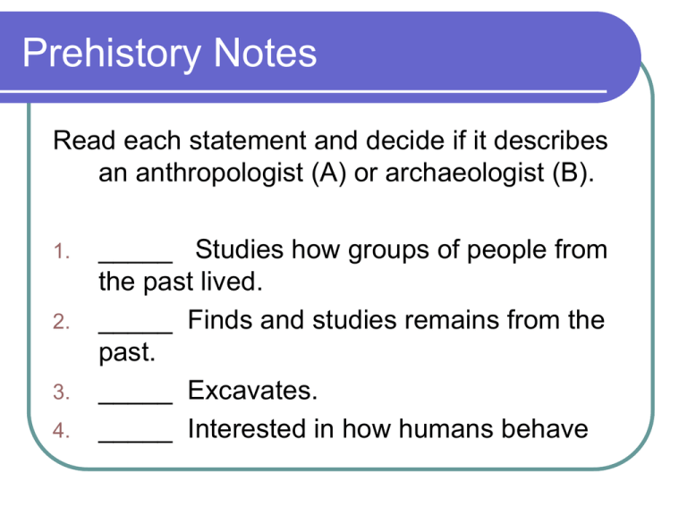 Prehistory Notes