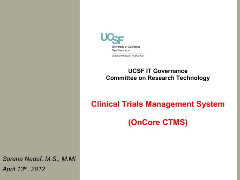 UCSF OnCore CTMS: Clinical Trials Management System