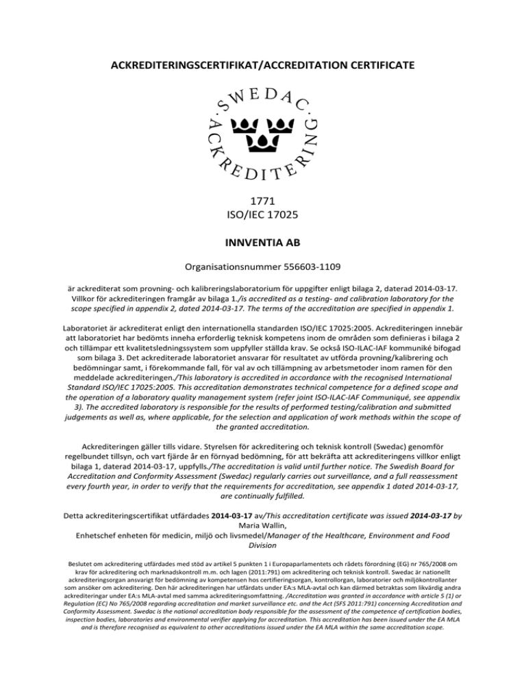 Accreditation certificate