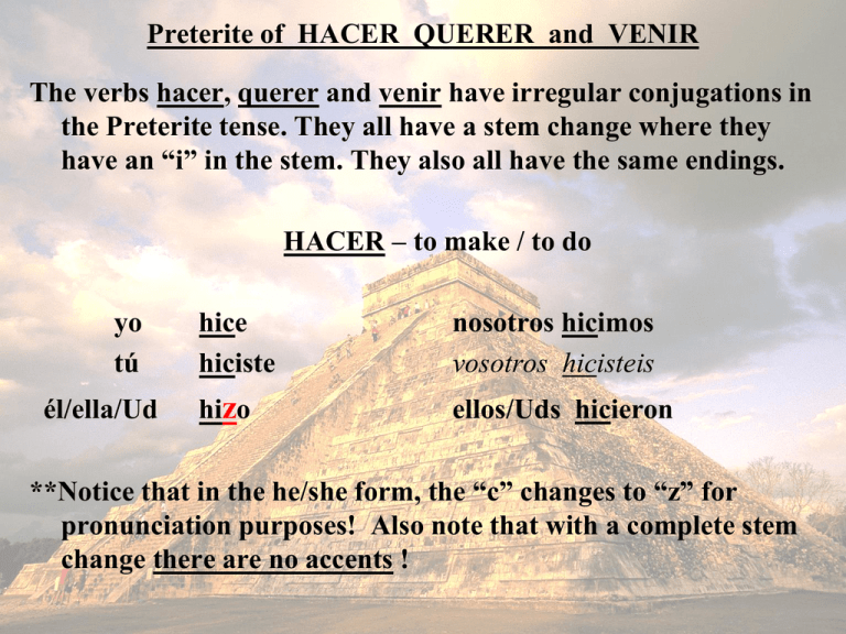 Preterite of HACER, QUERER, VENIR: Spanish Grammar Lesson