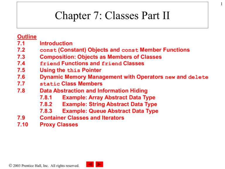 Chapter 7 Classes Part II