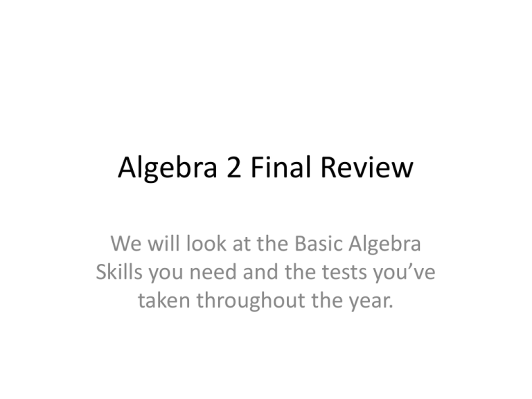 Algebra 2 Final Exam Review: Practice Problems