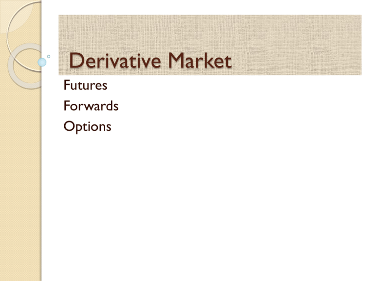 Derivative Markets: Futures, Forwards, and Options Pricing
