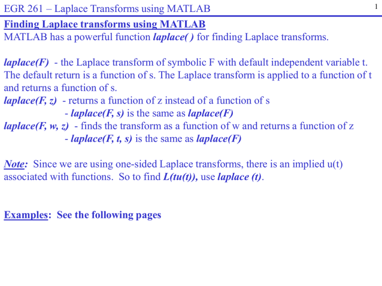 Finding Laplace transforms using MATLAB