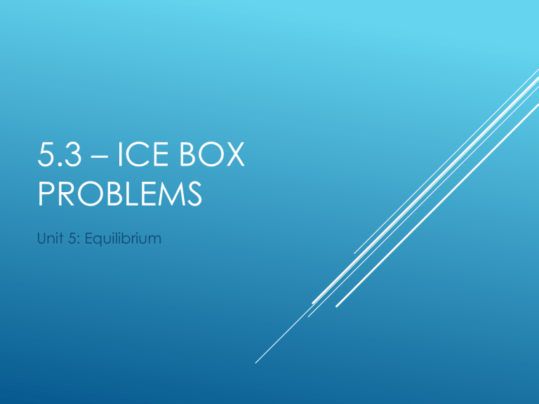 ICE Box Problems: Equilibrium Calculations in Chemistry