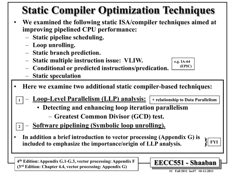 Static Compiler Optimization: Loop-Level Parallelism