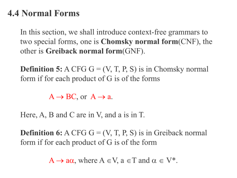 Chomsky & Greibach Normal Forms: CFG Conversion