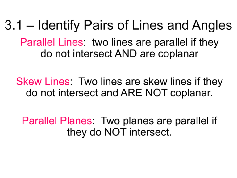 Parallel Lines, Skew Lines, and Transversals Geometry
