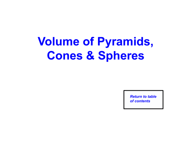 Volume of Pyramids, Cones & Spheres Presentation