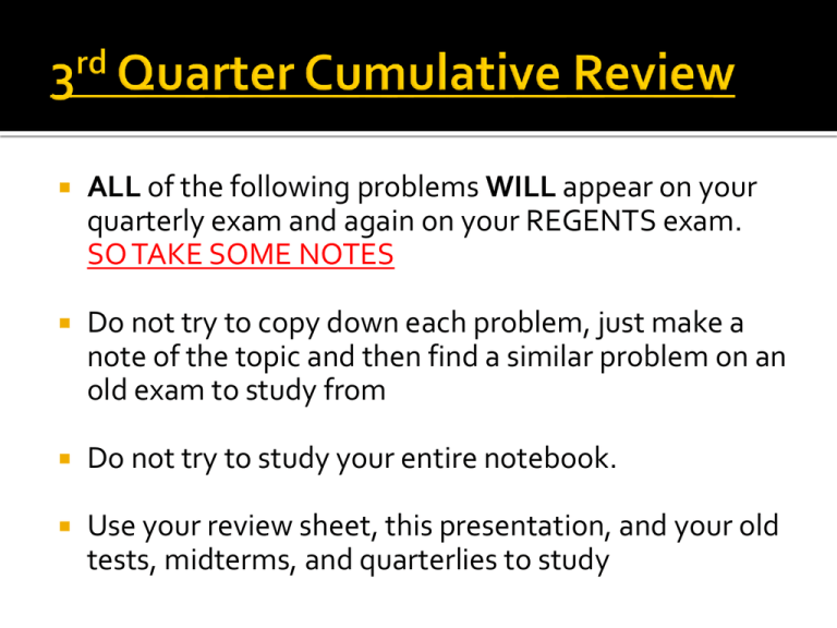 3rd Quarter Cumulative Review