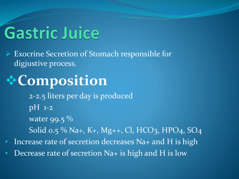 Gastric Juice: Composition, Secretion, and Regulation