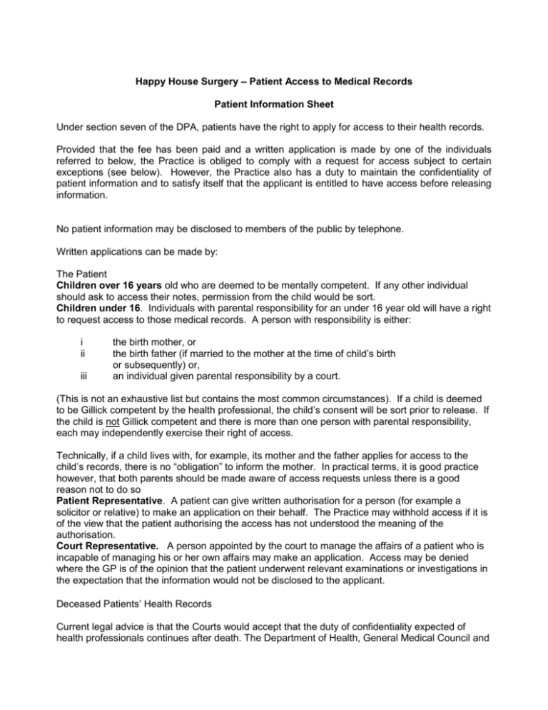 Happy House Surgery – Patient Access to Medical Records