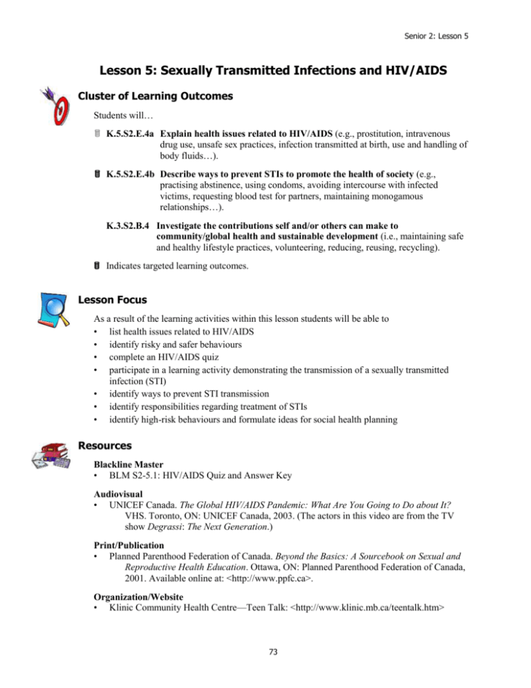 Lesson 5: Sexually Transmitted Infections and HIV/AIDS
