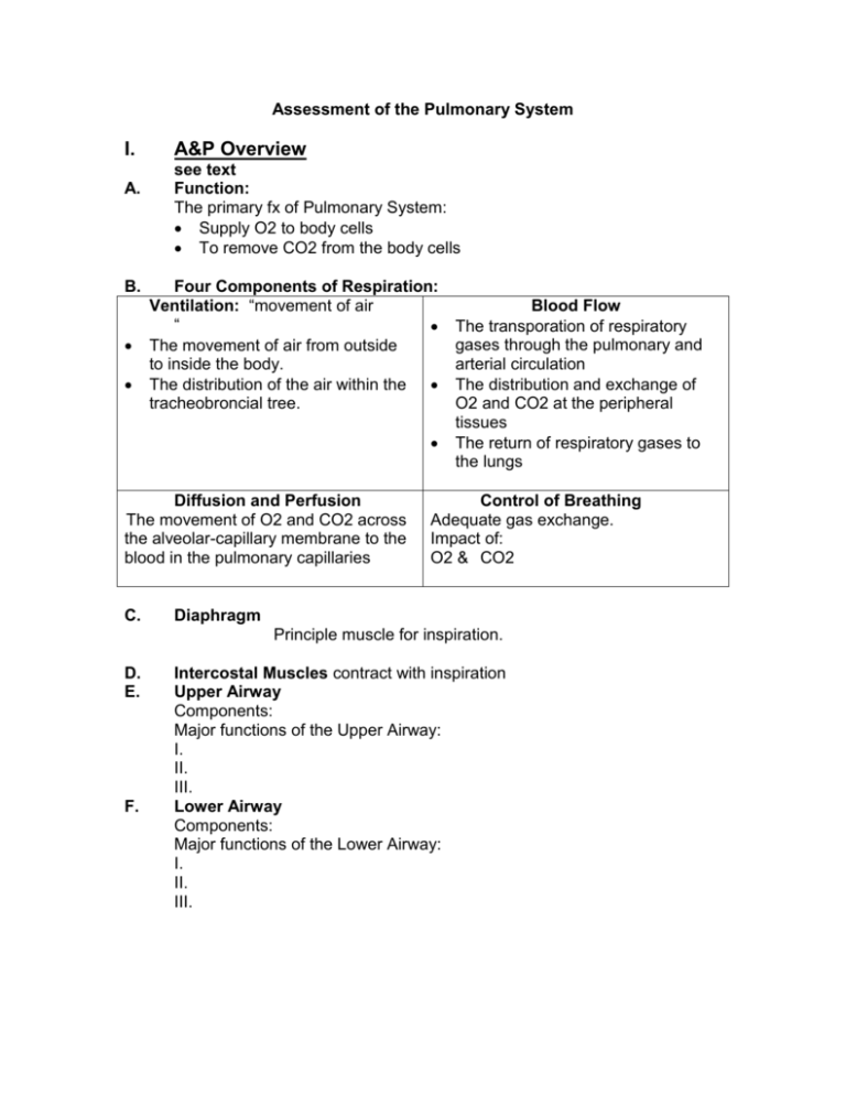 Assessment Of The Pulmonary System Assessment Of The Pulmonary System