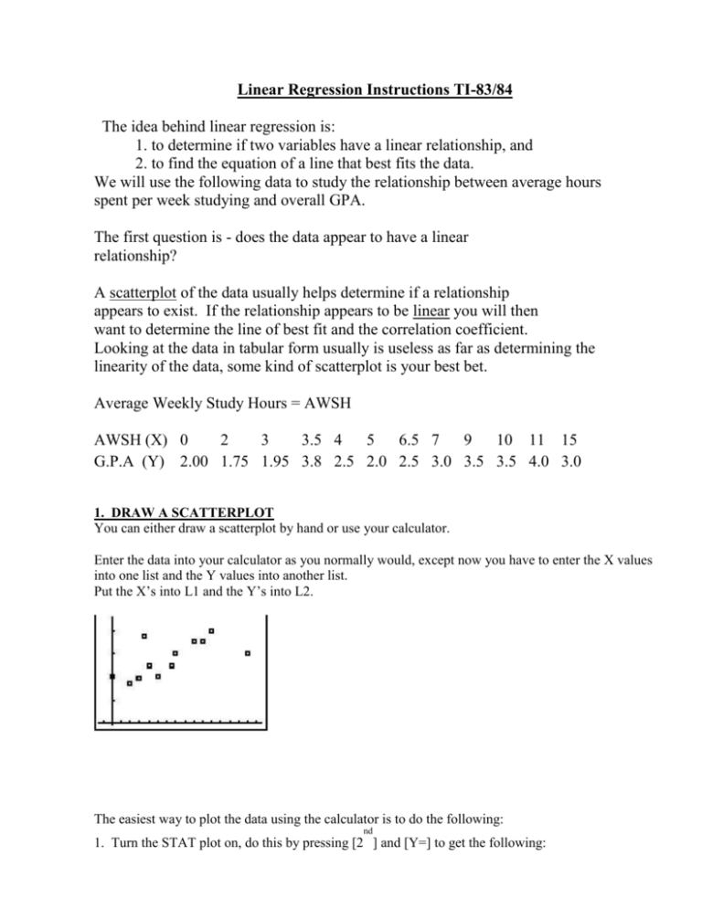 Linear Regression Instructions TI-83