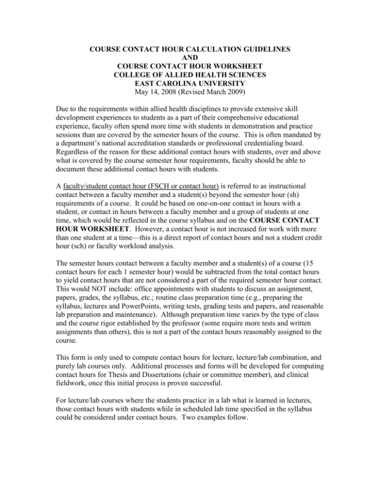 COURSE CONTACT HOUR CALCULATION