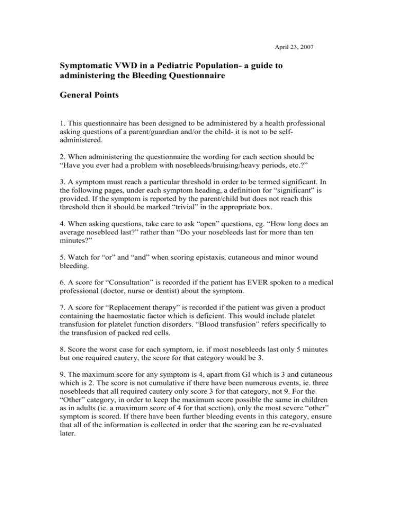 Tips for using the Pediatric Bleeding Questionnaire