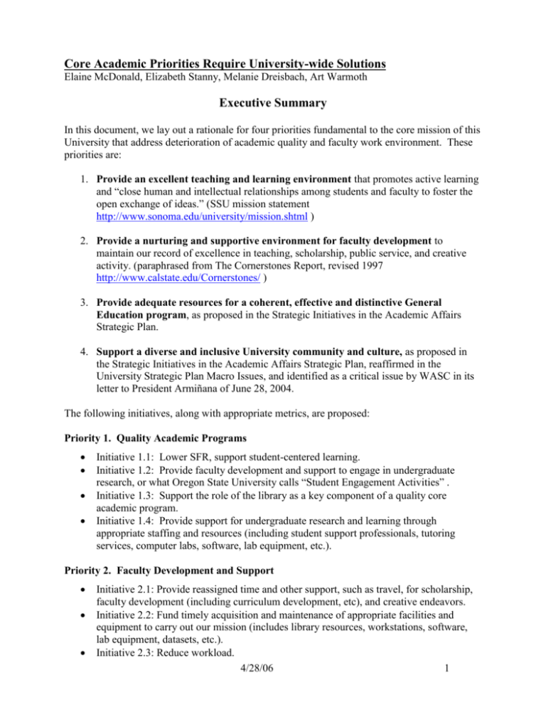 Core Academic Priorities Require University