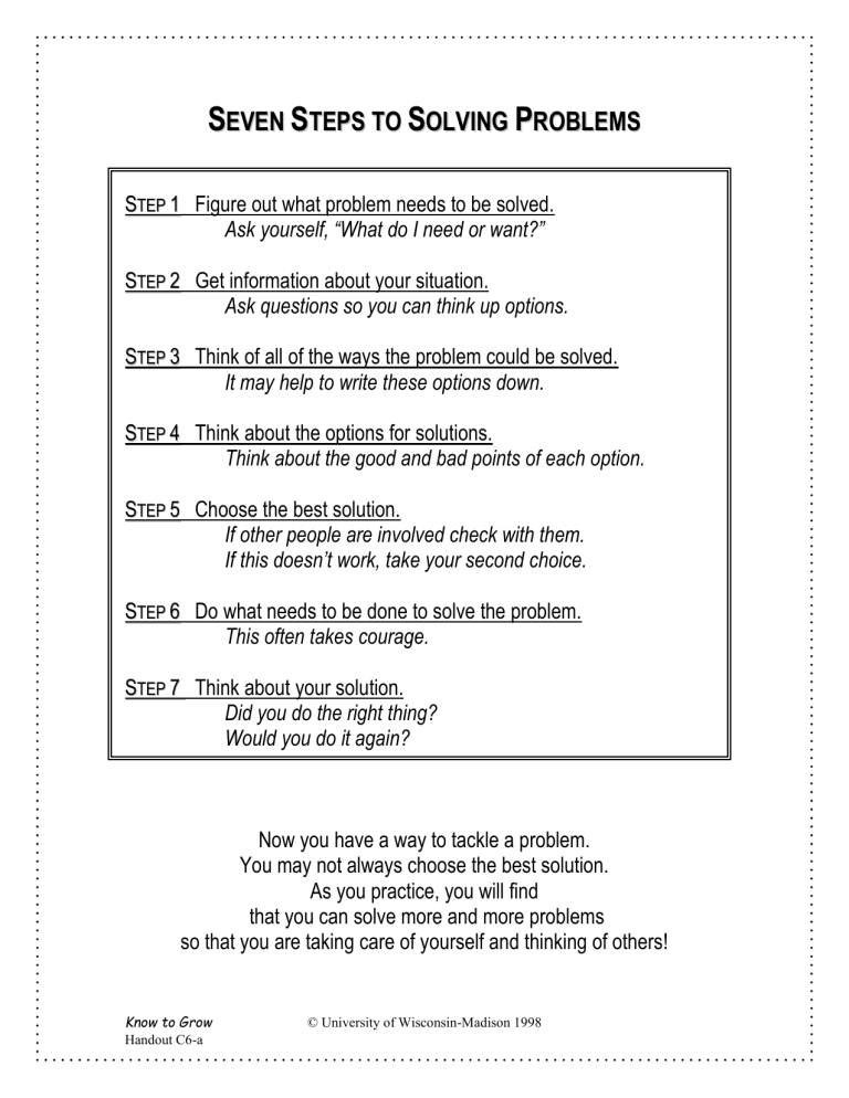 seven steps to solving problems - University of Wisconsin