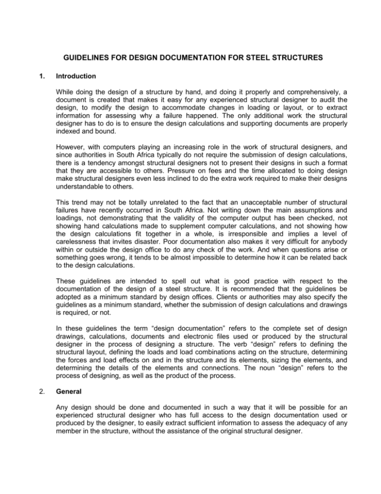 guidelines for design documentation for steel structures
