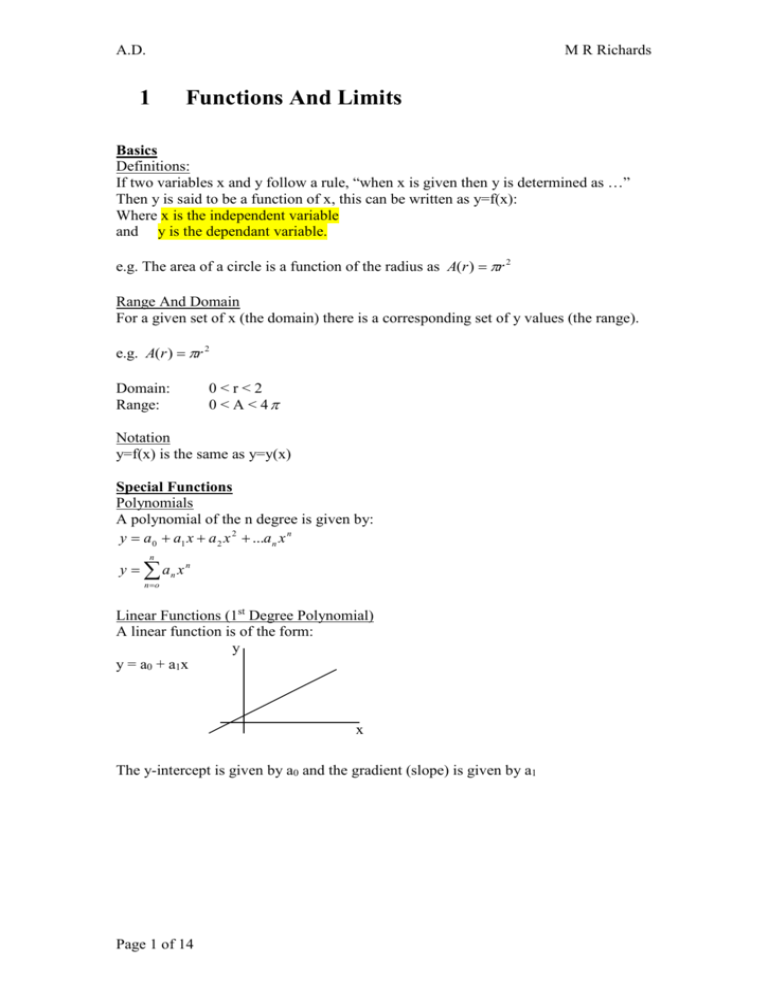 1 Functions And Limits