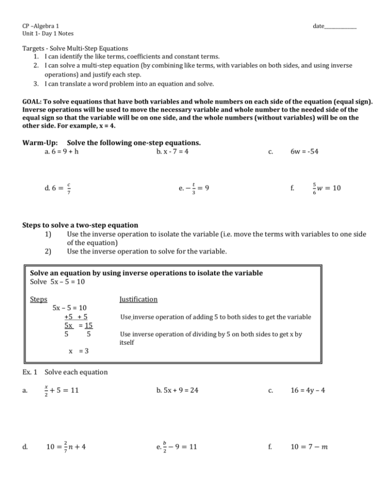 Two Step Equations Two Step Equations