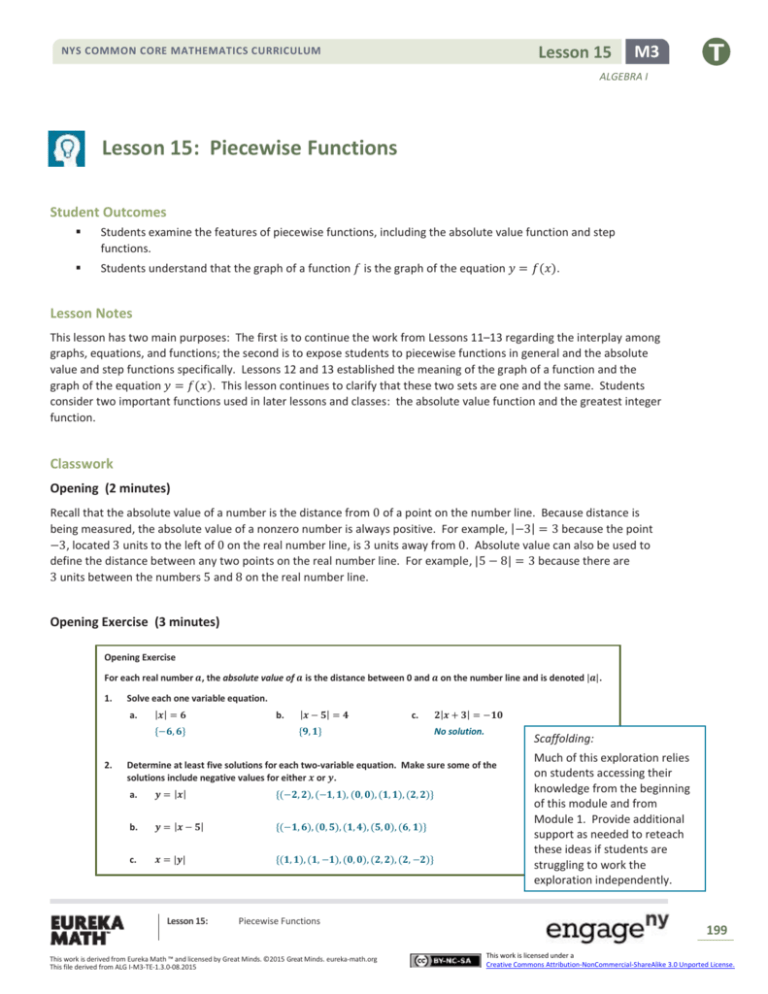 Lesson 15: Piecewise Functions