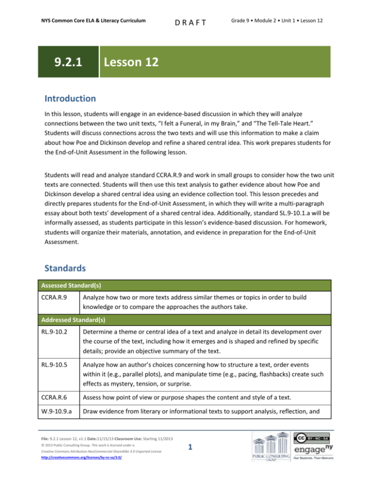 Grade 9 ELA Module 2, Unit 1, Lesson 12