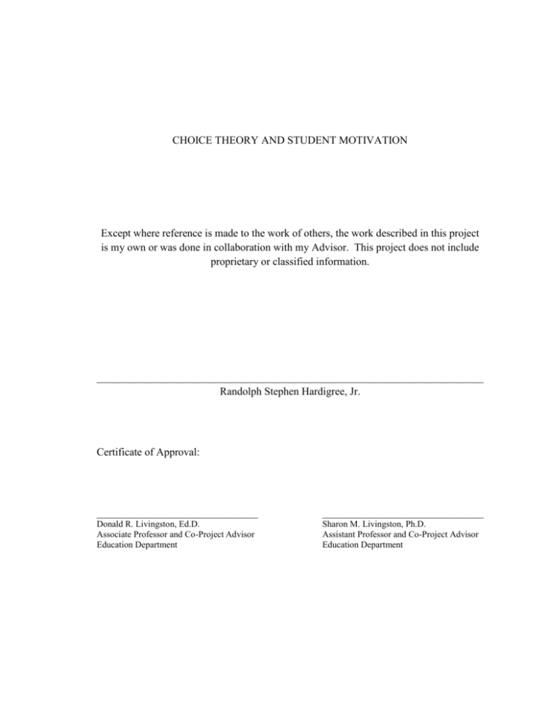 choice theory and student motivation