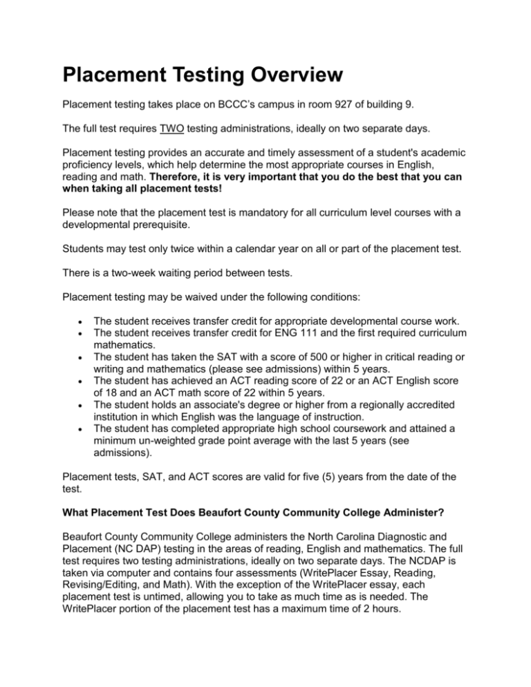 Placement Test Overview - Beaufort County Community College