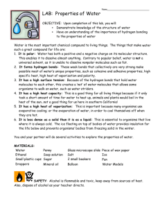 Properties of Water Lab Direction Sheet