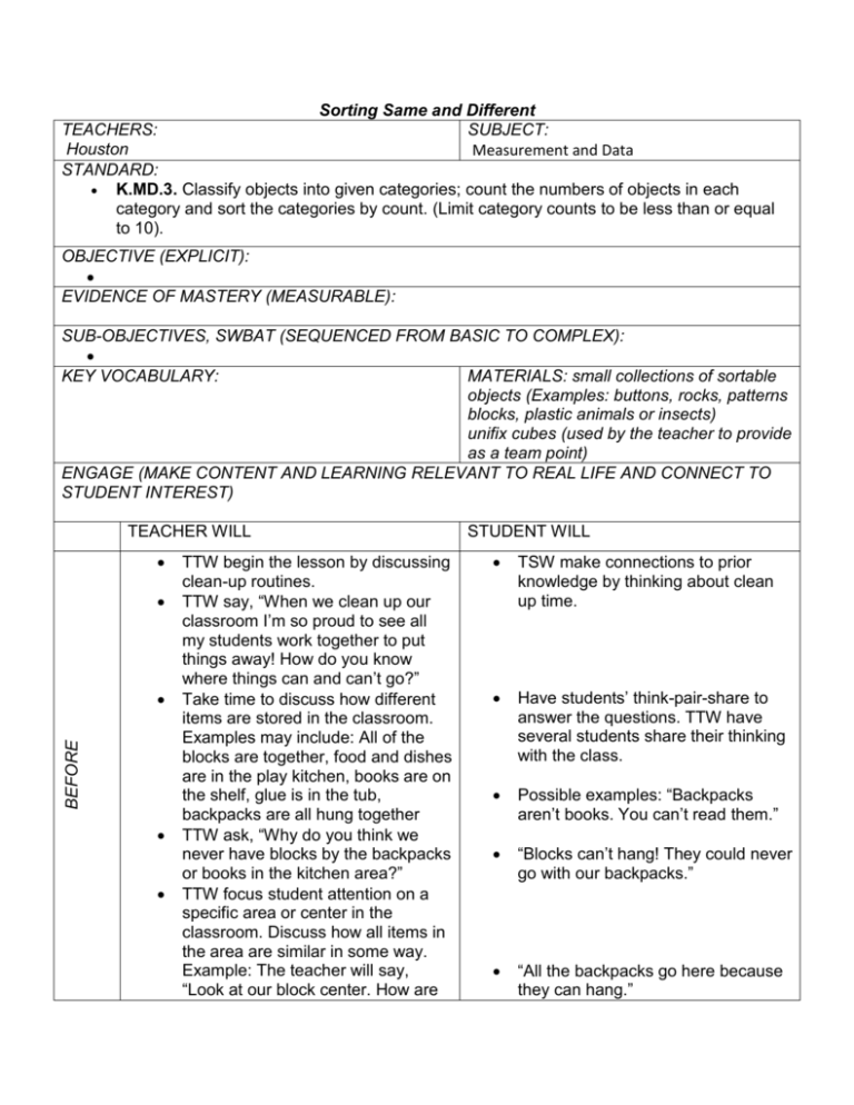 K.MD_.3. Classify Objects Lesson Plan