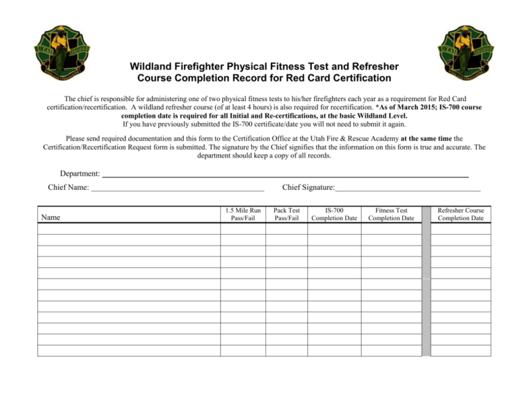 Wildland Physical Fitness Test/Refresher Course Completion [DOC]