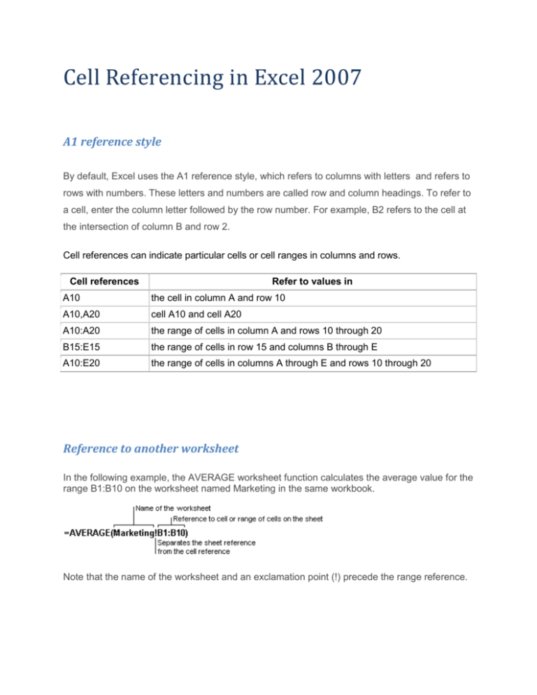 Cell Referencing in Excel 2007